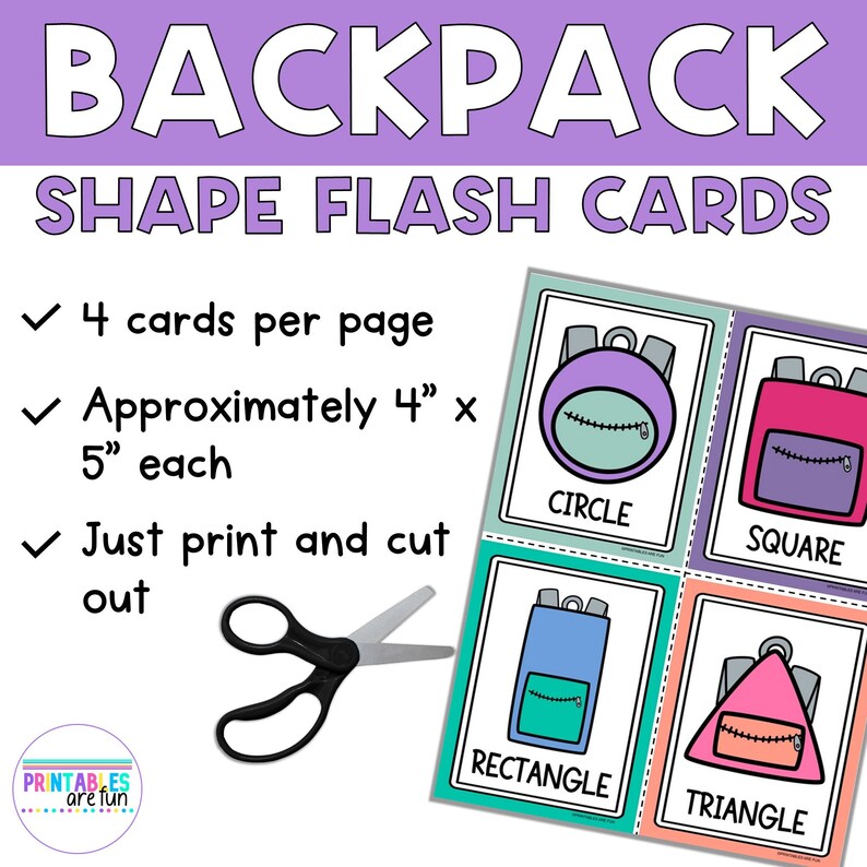 School Backpack 2D Shape Posters and Flash Cards Printable Math ...