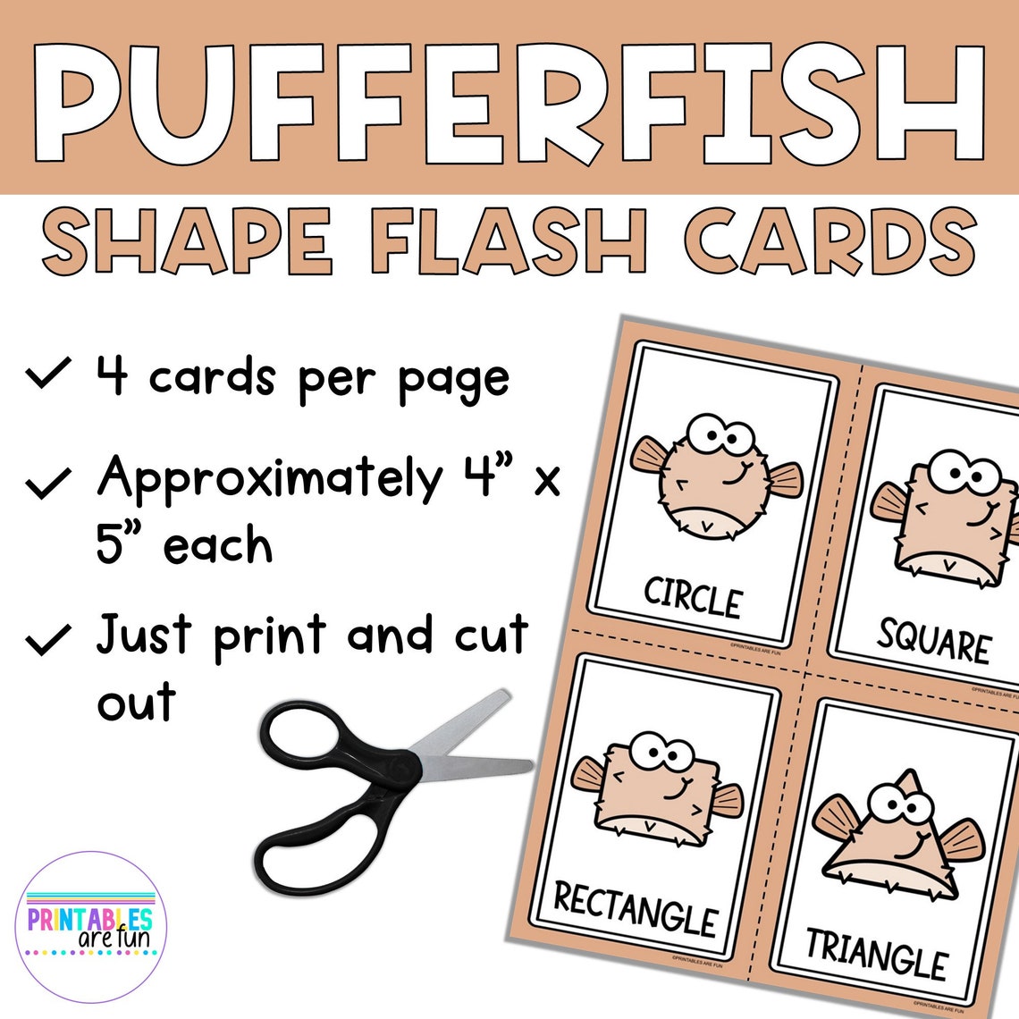 Pufferfish 2D Shape Posters and Flash Cards Printable Math Activity for ...