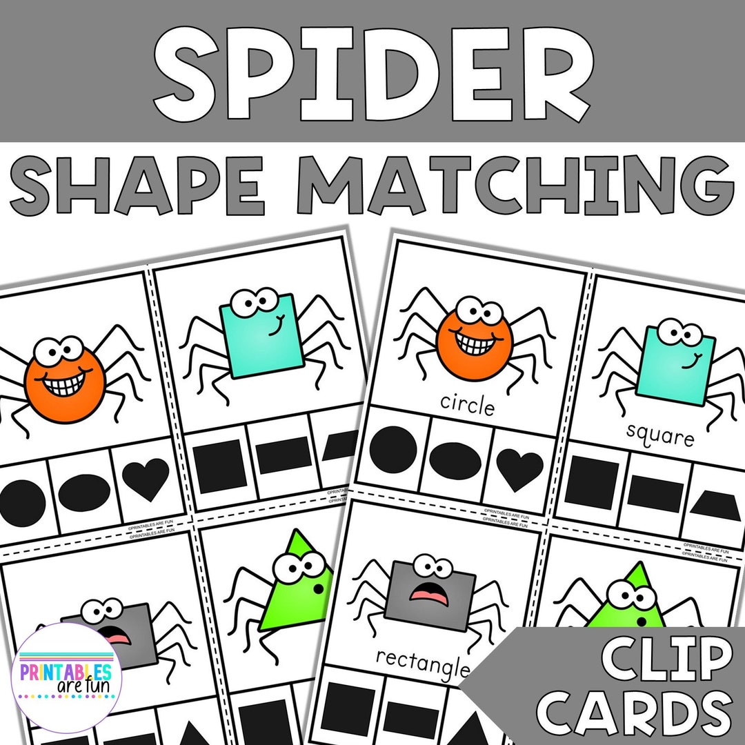 Spider 2D Shape Matching Clip Cards | Printable Math Activity for ...