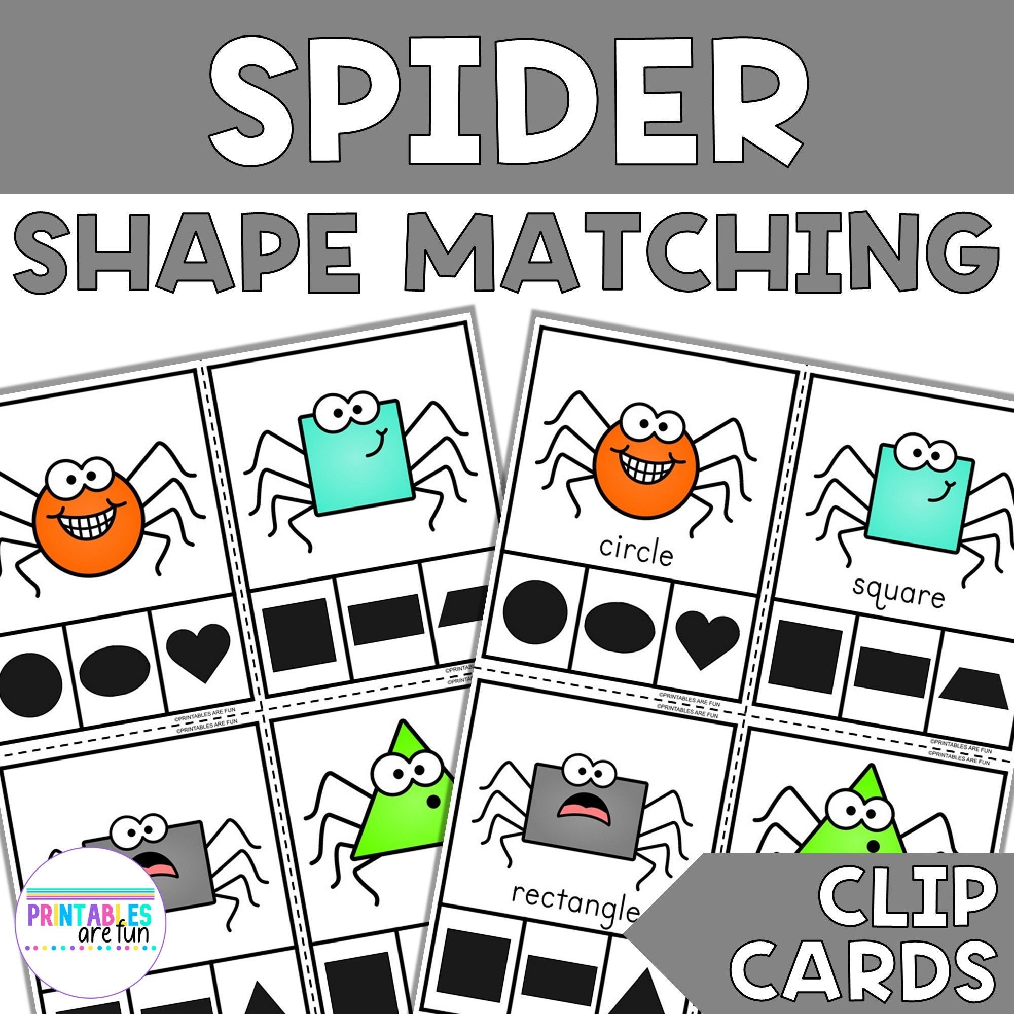 Spider 2D Shape Matching Clip Cards | Printable Math Activity for ...