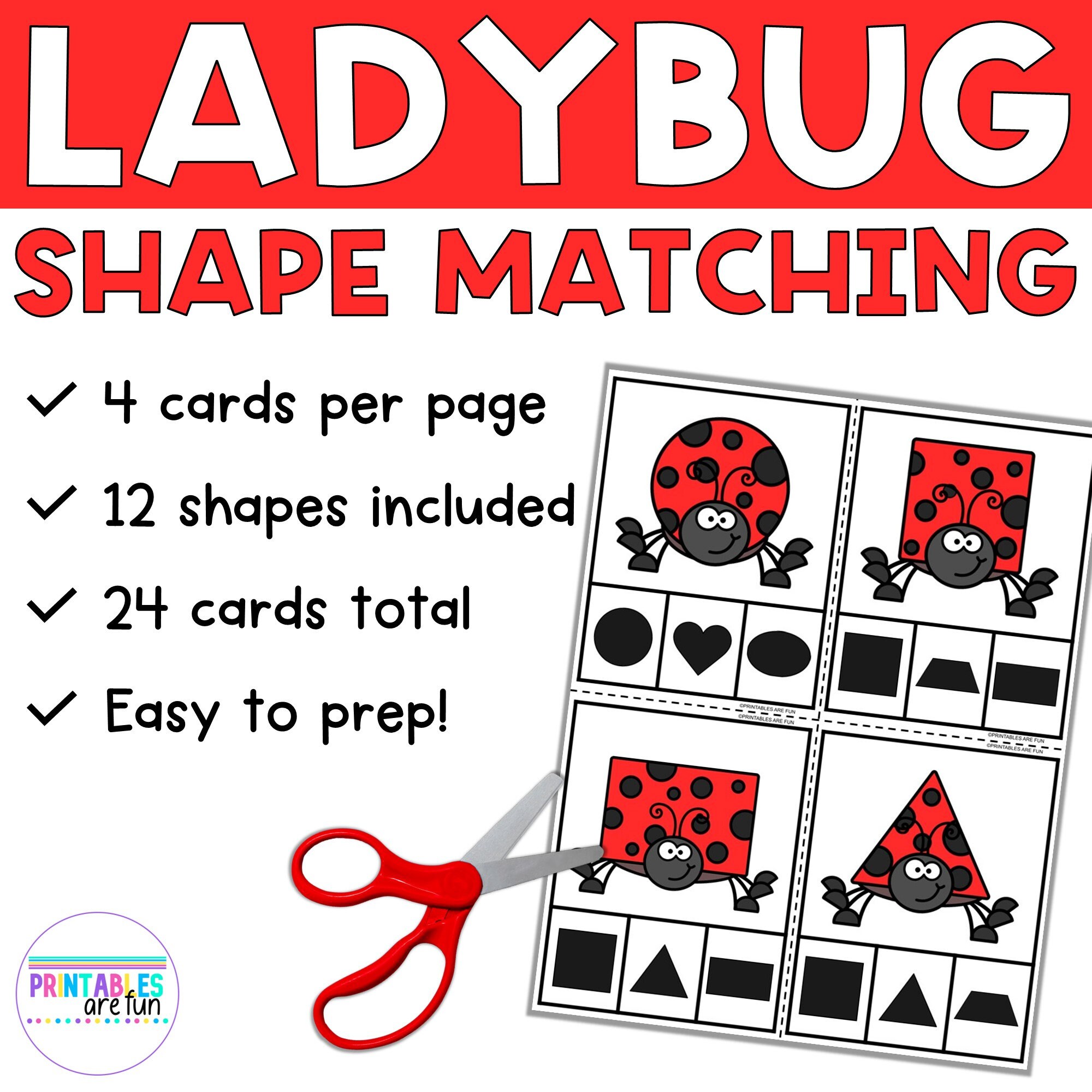 Ladybug 2D Shape Matching Clip Cards | Printable Math Activity for ...