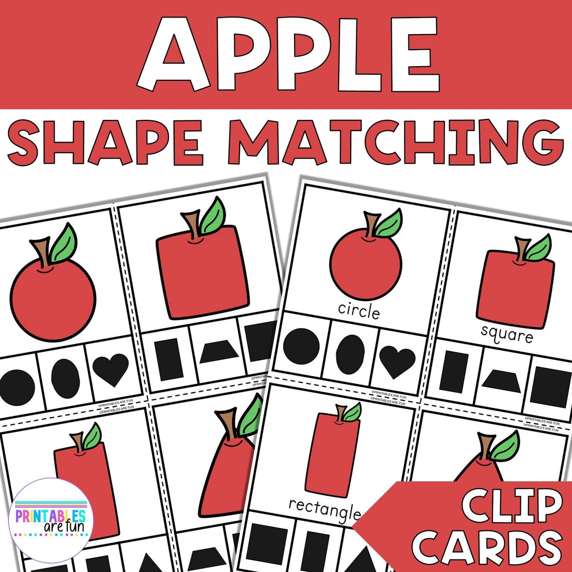 Fall Apple 2D Shape Matching Clip Cards | Printable Math Activity for ...