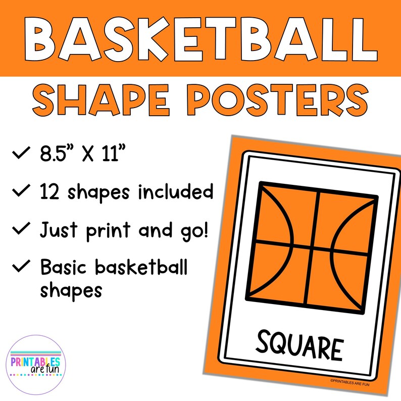 Basketball 2D Shape Posters and Flash Cards | Printable Math Activity ...