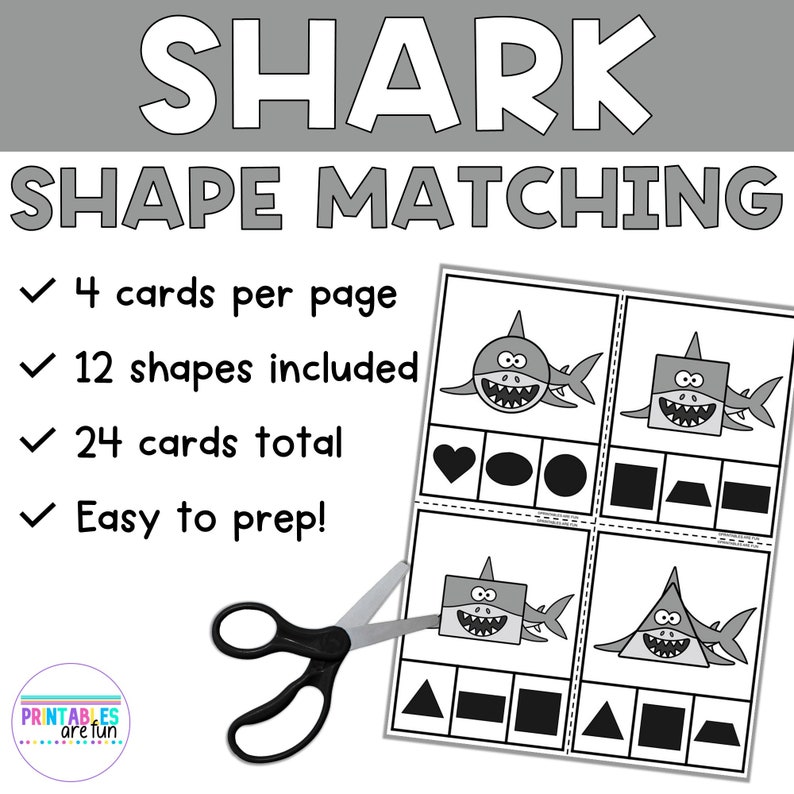 Shark 2D Shape Matching Clip Cards | Printable Math Activity for ...