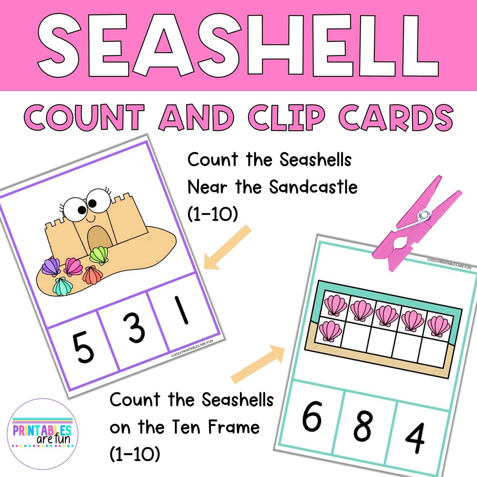 Summer Seashell Count and Clip Cards 1-10 | Math Task Cards | Printable ...