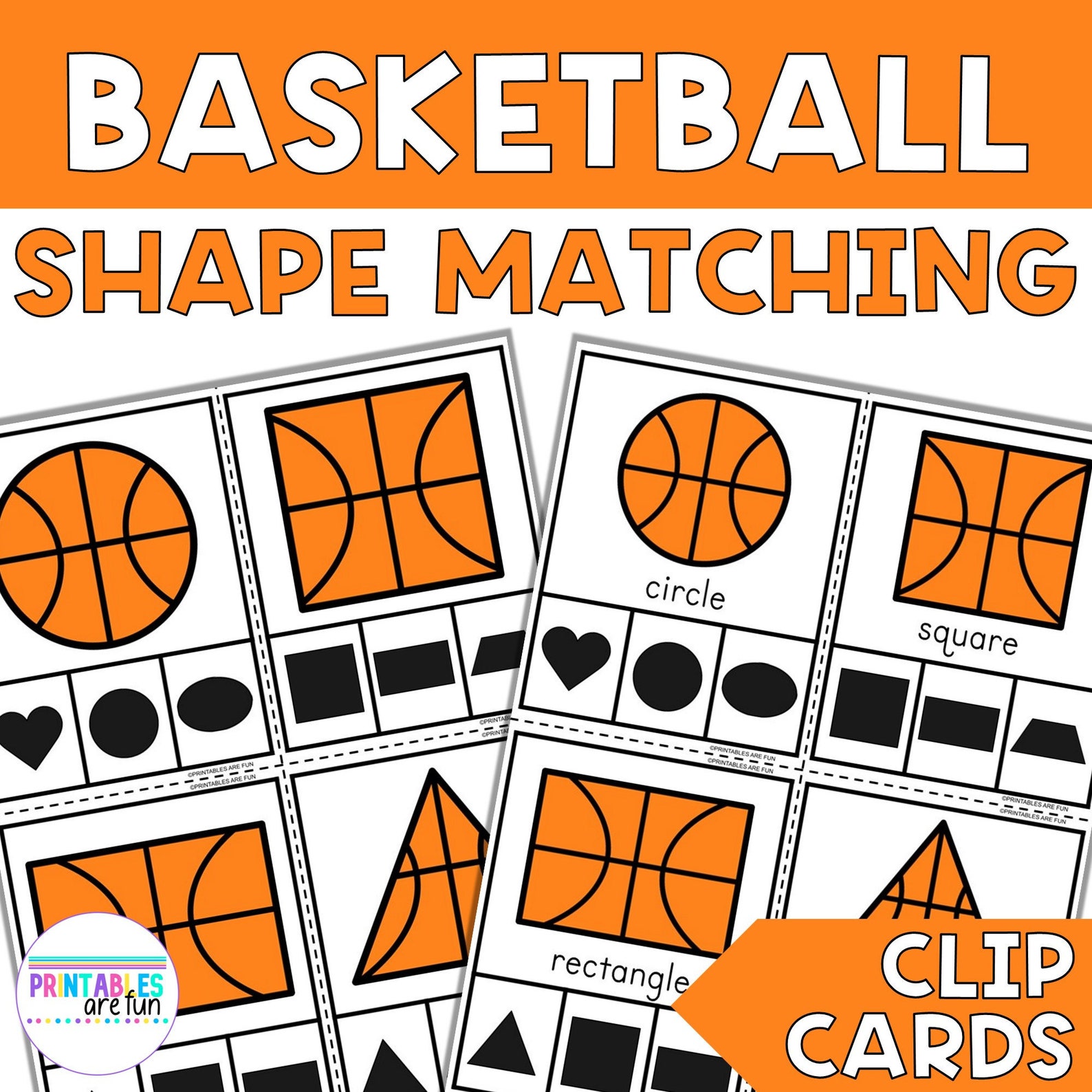 Basketball 2D Shape Matching Clip Cards | Math Task Cards | Printable ...
