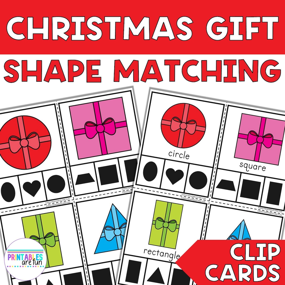 Christmas Gift 2D Shape Matching Clip Cards | Printable Math Activity ...
