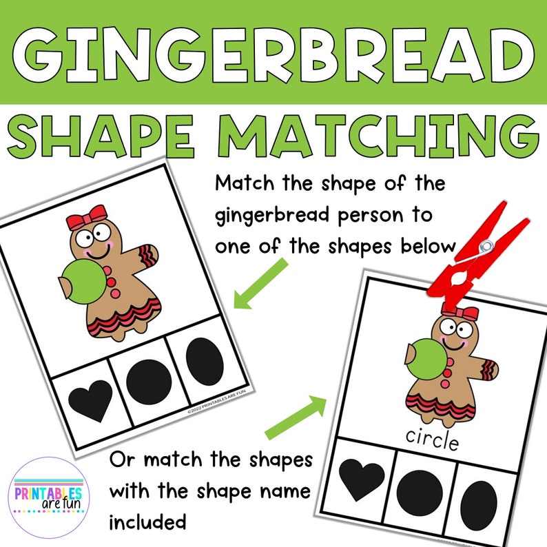 Gingerbread Holiday 2D Shape Matching Clip Cards | Printable Math ...
