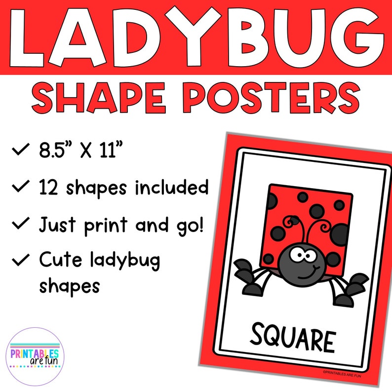 Buy Ladybug 2D Shape Posters and Flash Cards Printable Math Activity ...