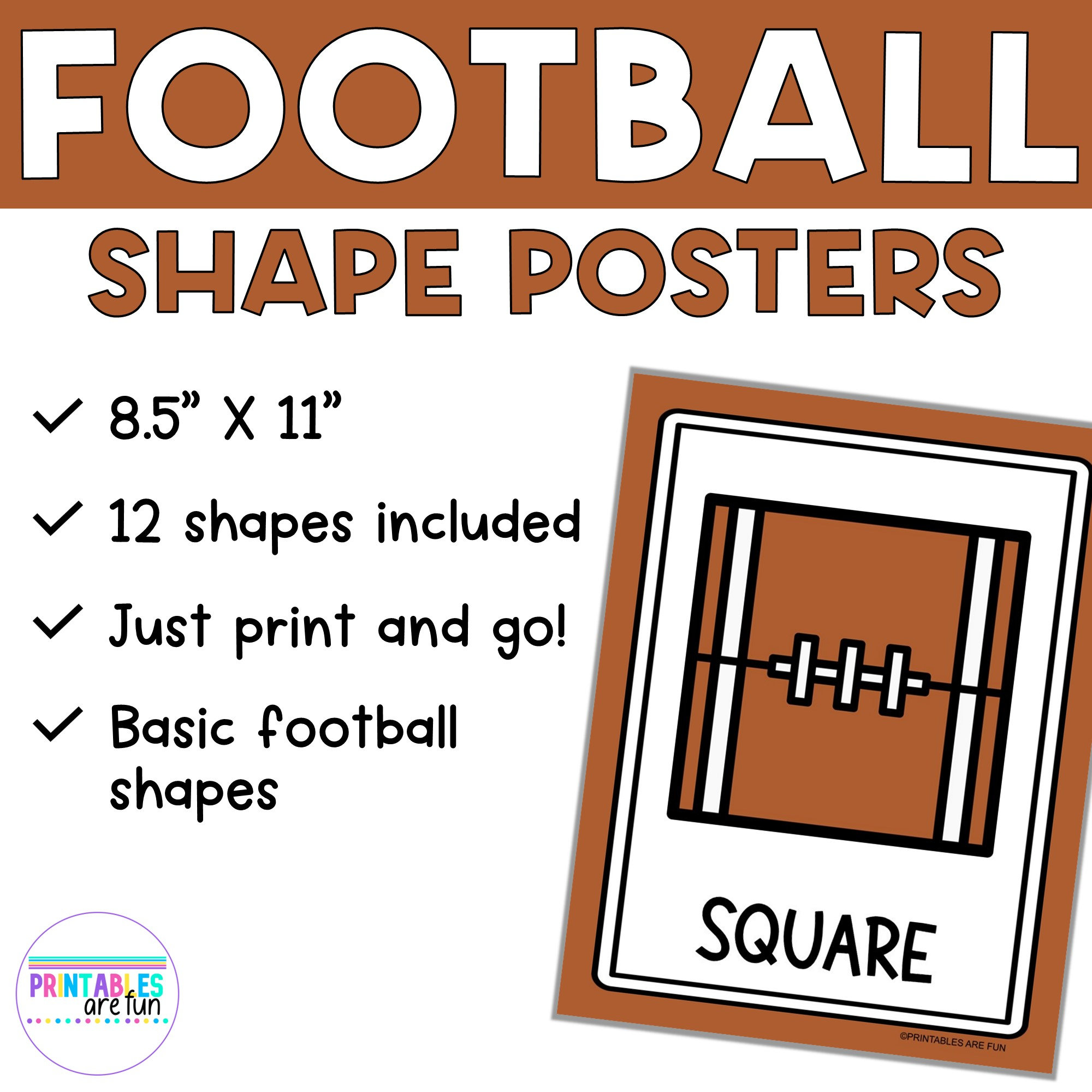 Football 2D Shape Posters and Flash Cards | Printable Math Activity for ...