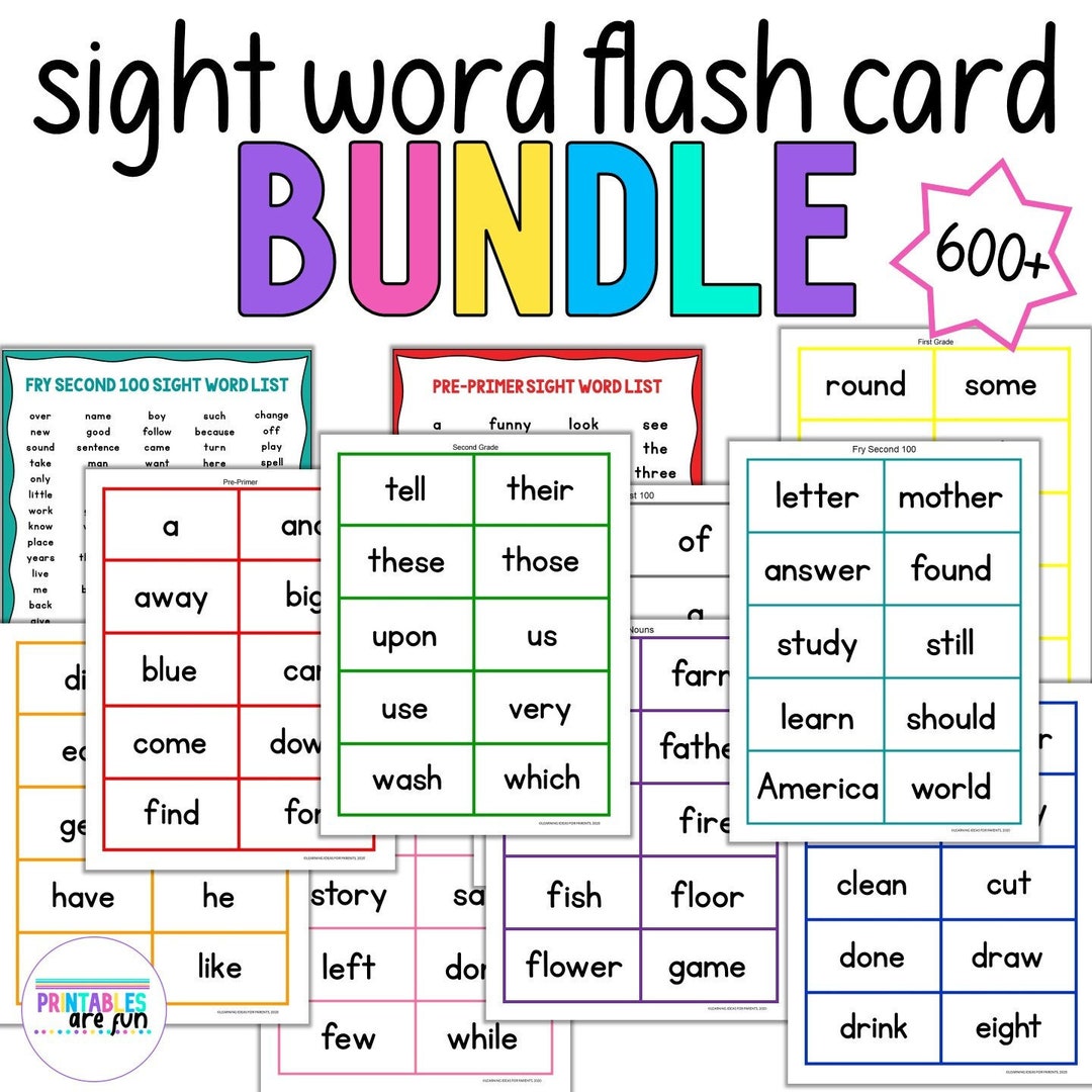 Sight Word Flash Cards for Kindergarten to 3rd Grade | Dolch and Fry ...