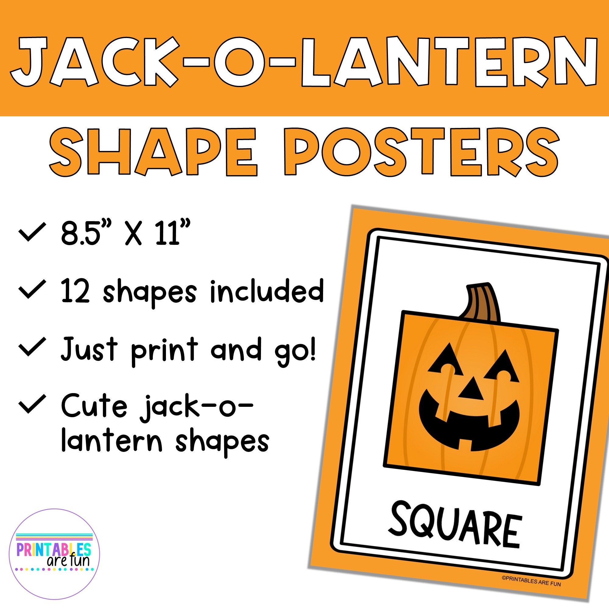 Halloween Jack-o-lantern 2D Shape Posters and Flash Cards | Printable ...