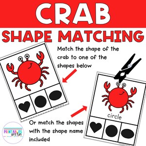 Crab 2D Shape Matching Clip Cards | Printable Math Activity for ...