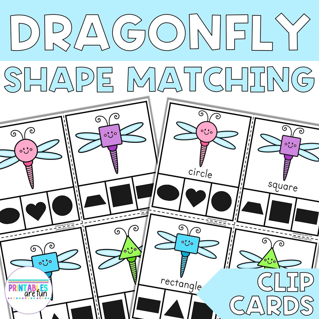Dragonfly 2D Shape Matching Clip Cards | Printable Math Activity for ...