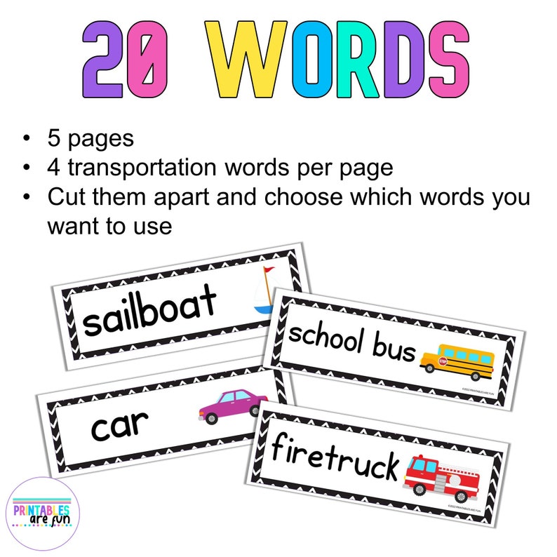 Transportation Word Wall Cards With Pictures, Vocabulary, Preschool and ...