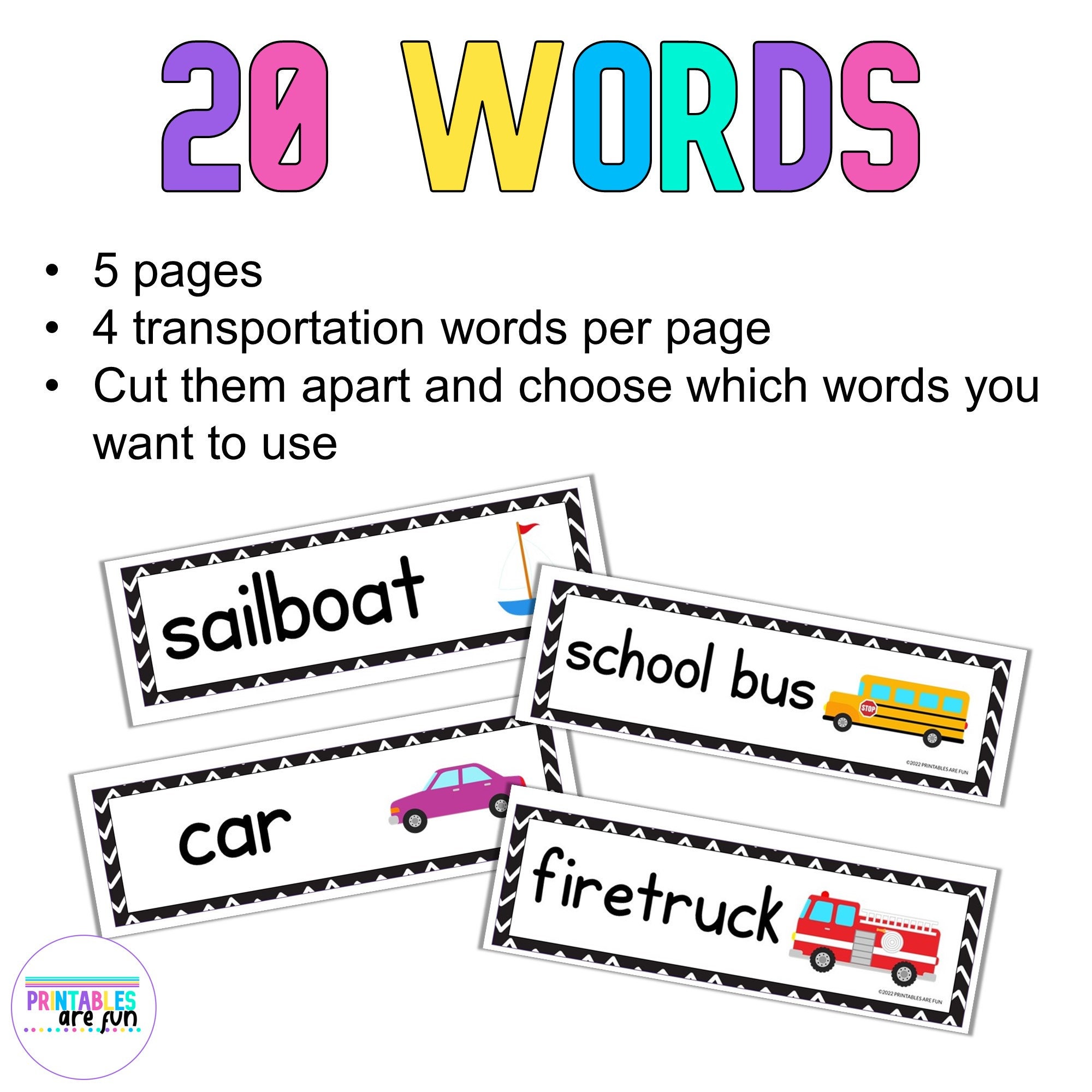 Transportation Word Wall Cards With Pictures, Vocabulary, Preschool and ...