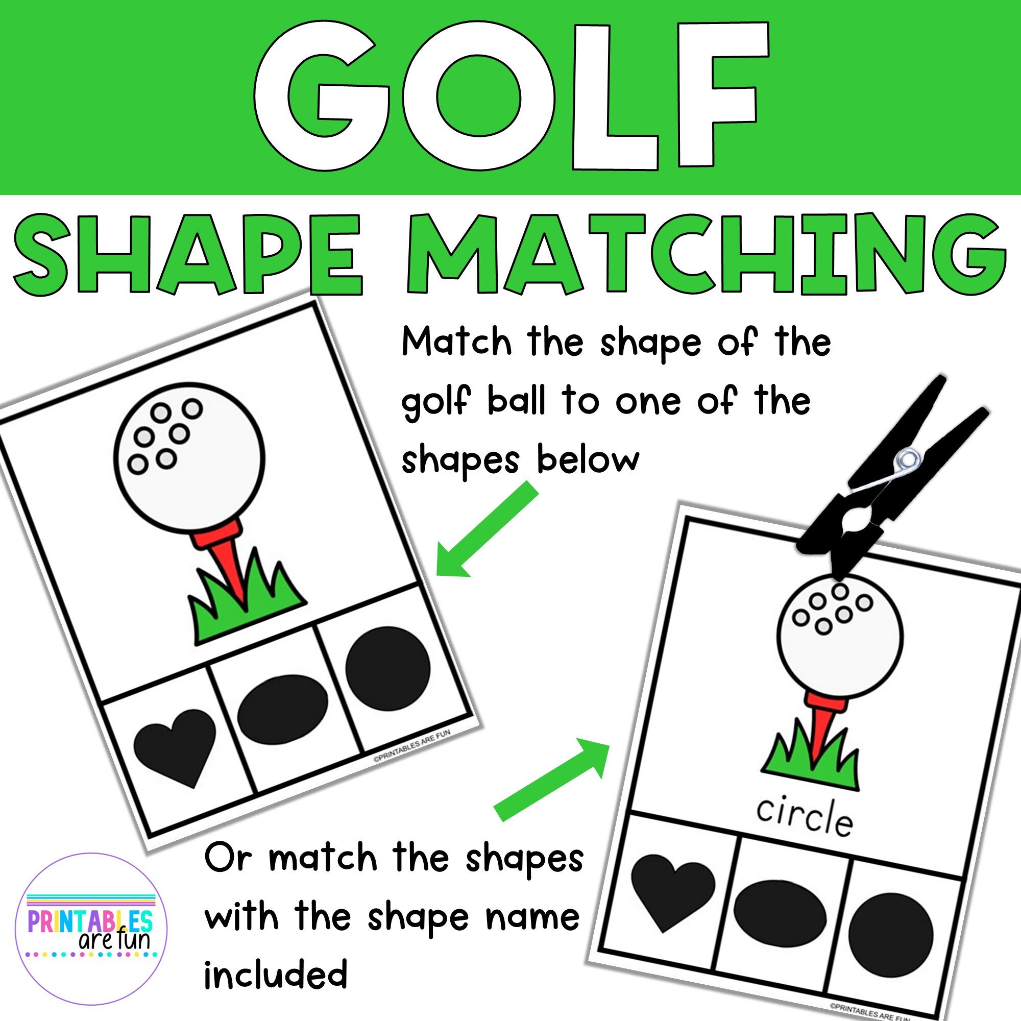 Golf 2D Shape Matching Clip Cards | Printable Math Activity for ...