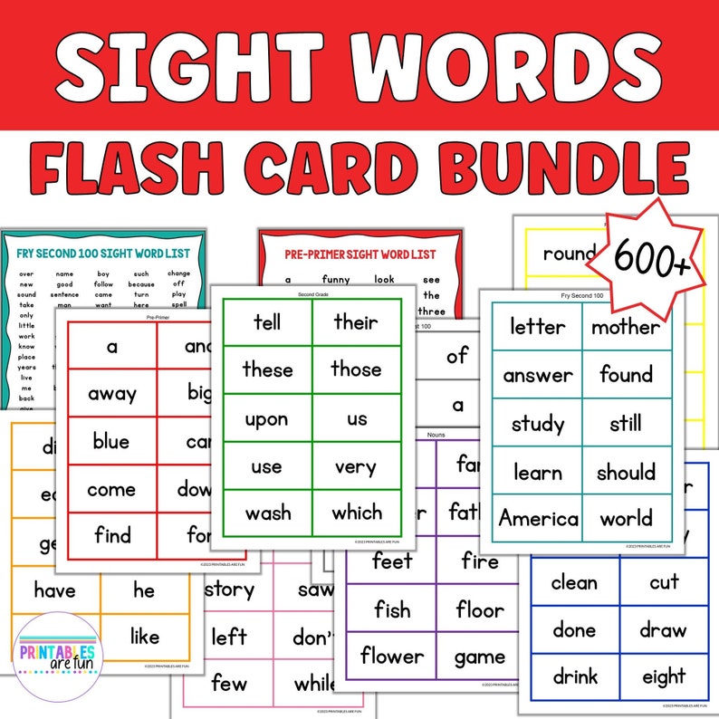 Sight Word Flash Cards, Kindergarten to 3rd Grade Sight Words, High ...