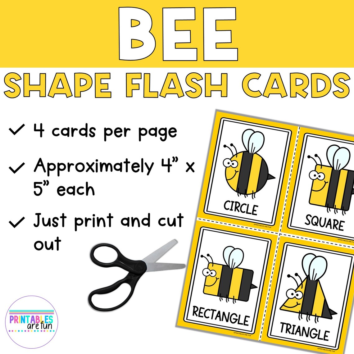Bee 2D Shape Posters and Flash Cards Printable Math Activity for ...