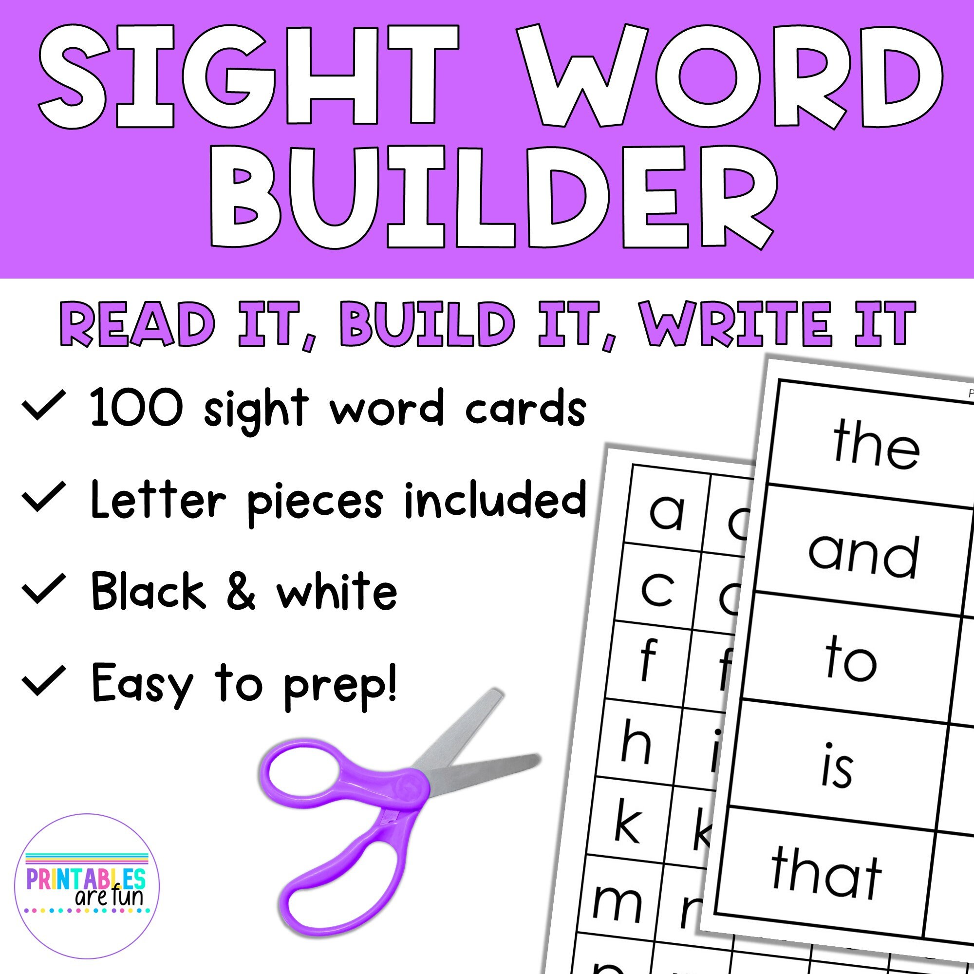 Kindergarten Sight Word Activity | Fry First 100 | Read It, Build It ...