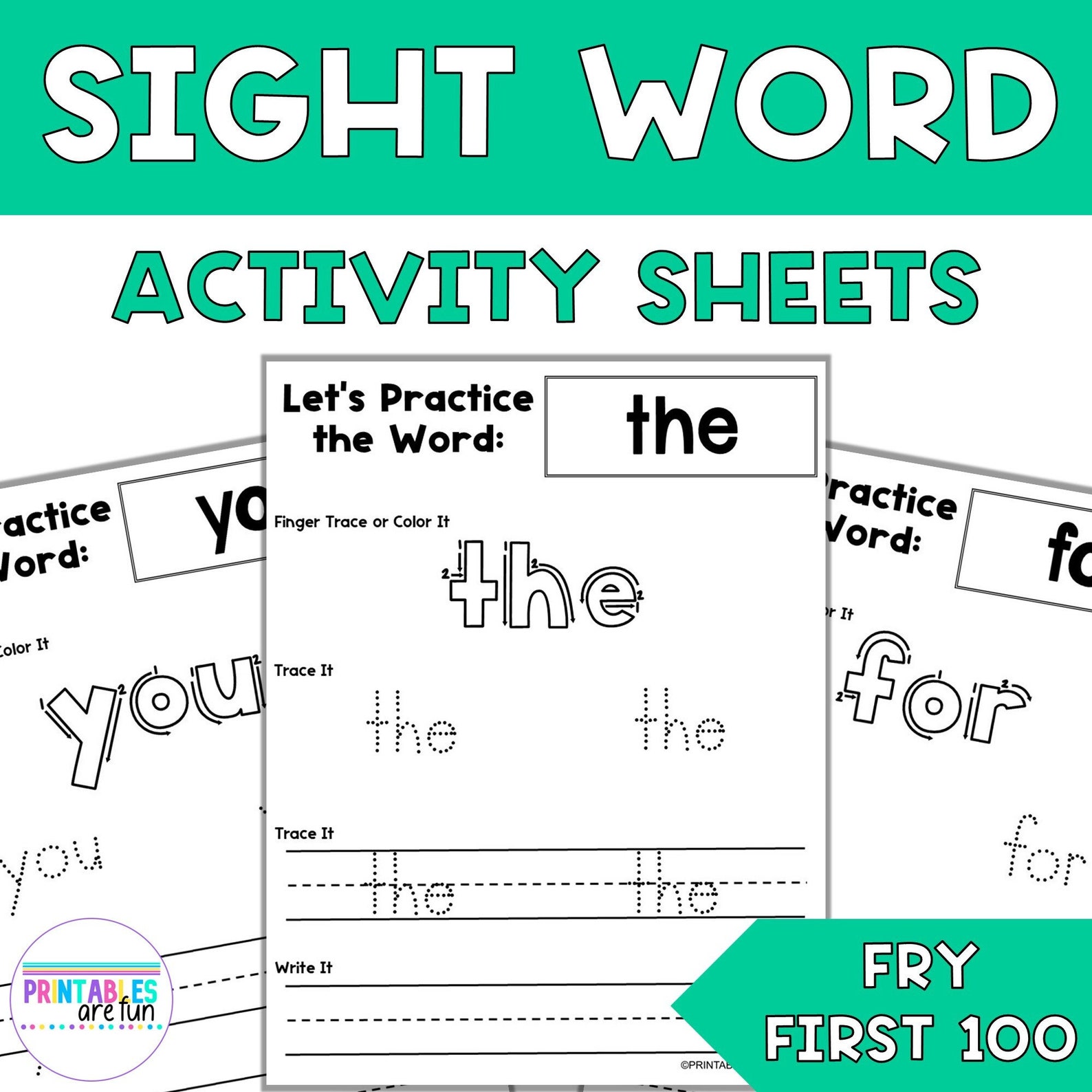 Kindergarten Sight Word Activity Sheets | Fry First 100 | High ...