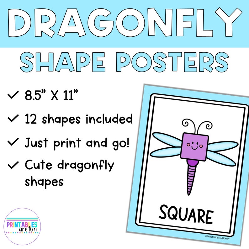 Dragonfly 2D Shape Posters and Flash Cards Printable Math Activity for ...
