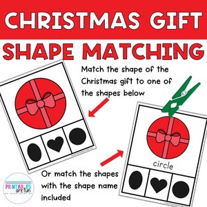 Christmas Gift 2D Shape Matching Clip Cards | Printable Math Activity ...