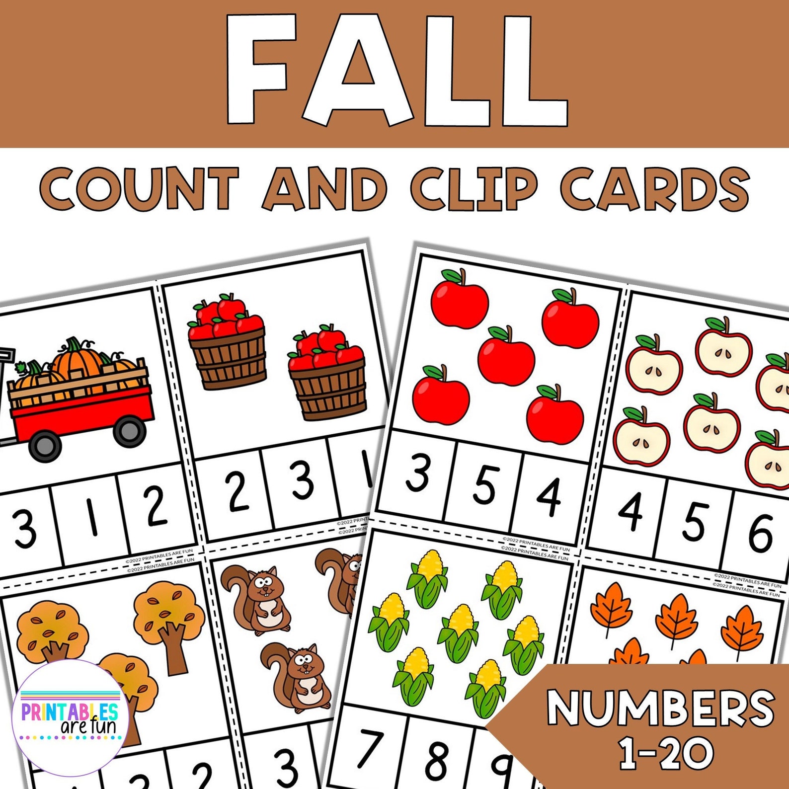 Fall Count and Clip Cards 1-20 Printable Activity Preschool - Etsy