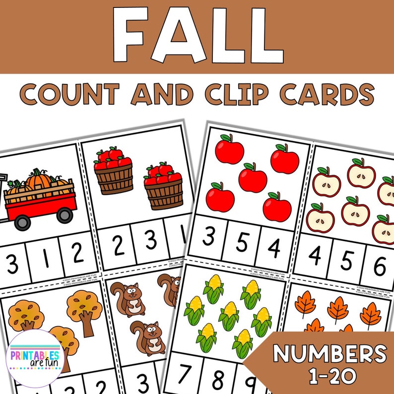 Fall Count and Clip Cards 1-20 Printable Activity Preschool - Etsy