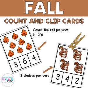 Fall Count and Clip Cards 1-20 Printable Activity Preschool - Etsy