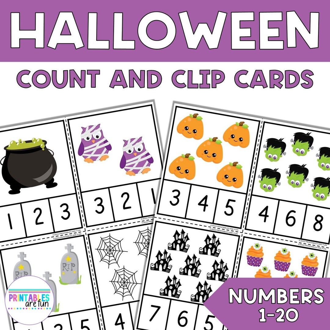 Halloween Count and Clip Cards 1-20 | Math Task Cards | Printable ...