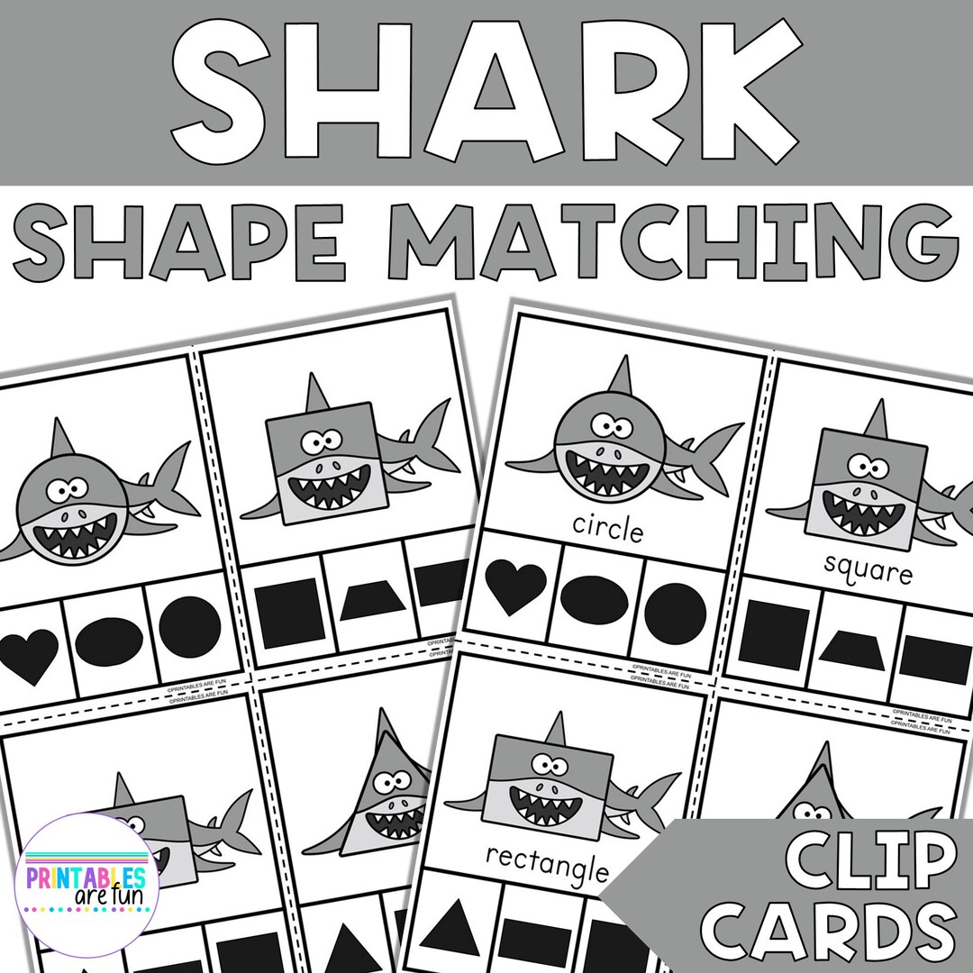 Shark 2D Shape Matching Clip Cards | Printable Math Activity for ...