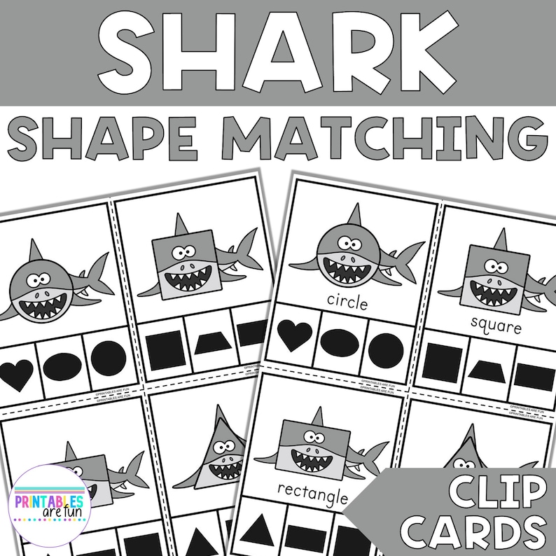 Shark 2D Shape Matching Clip Cards | Printable Math Activity for ...