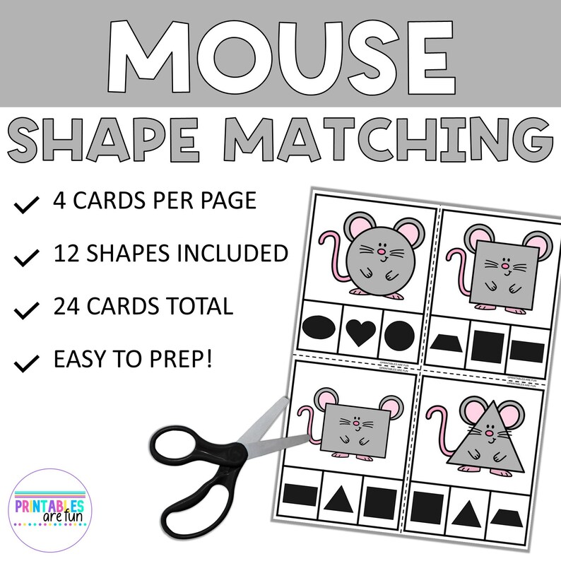 Mouse 2D Shape Matching Clip Cards | Printable Math Activity for ...