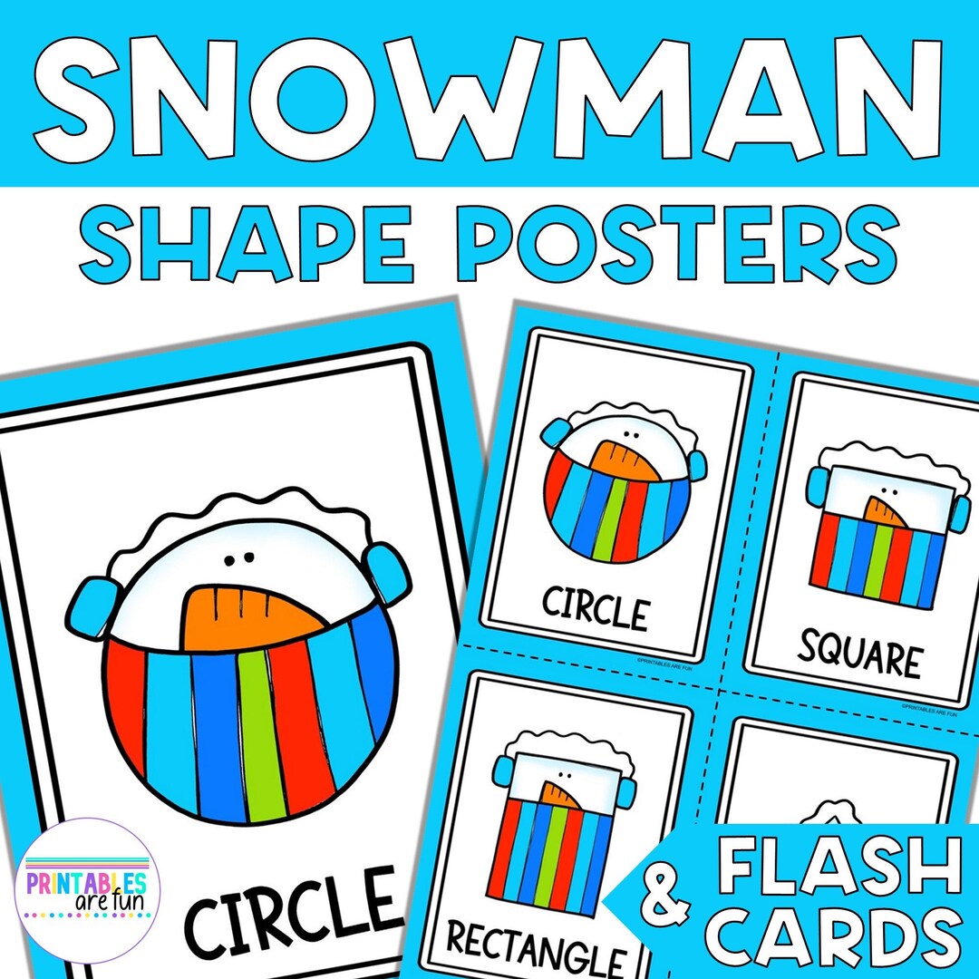 Winter Snowman 2D Shape Posters and Flash Cards | Printable Math ...