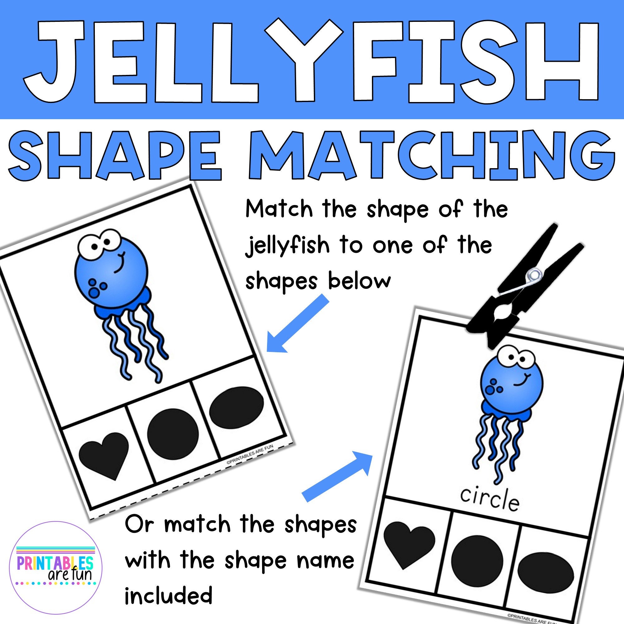 Jellyfish 2D Shape Matching Clip Cards | Printable Math Activity for ...