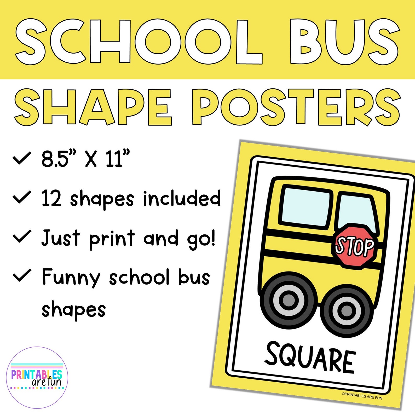 School Bus 2D Shape Posters and Flash Cards | Printable Math Activity ...