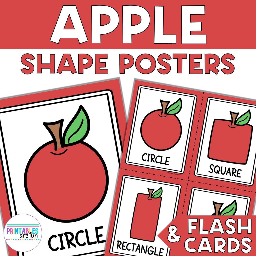 Fall Apple 2D Shape Posters and Flash Cards | Printable Math Activity ...