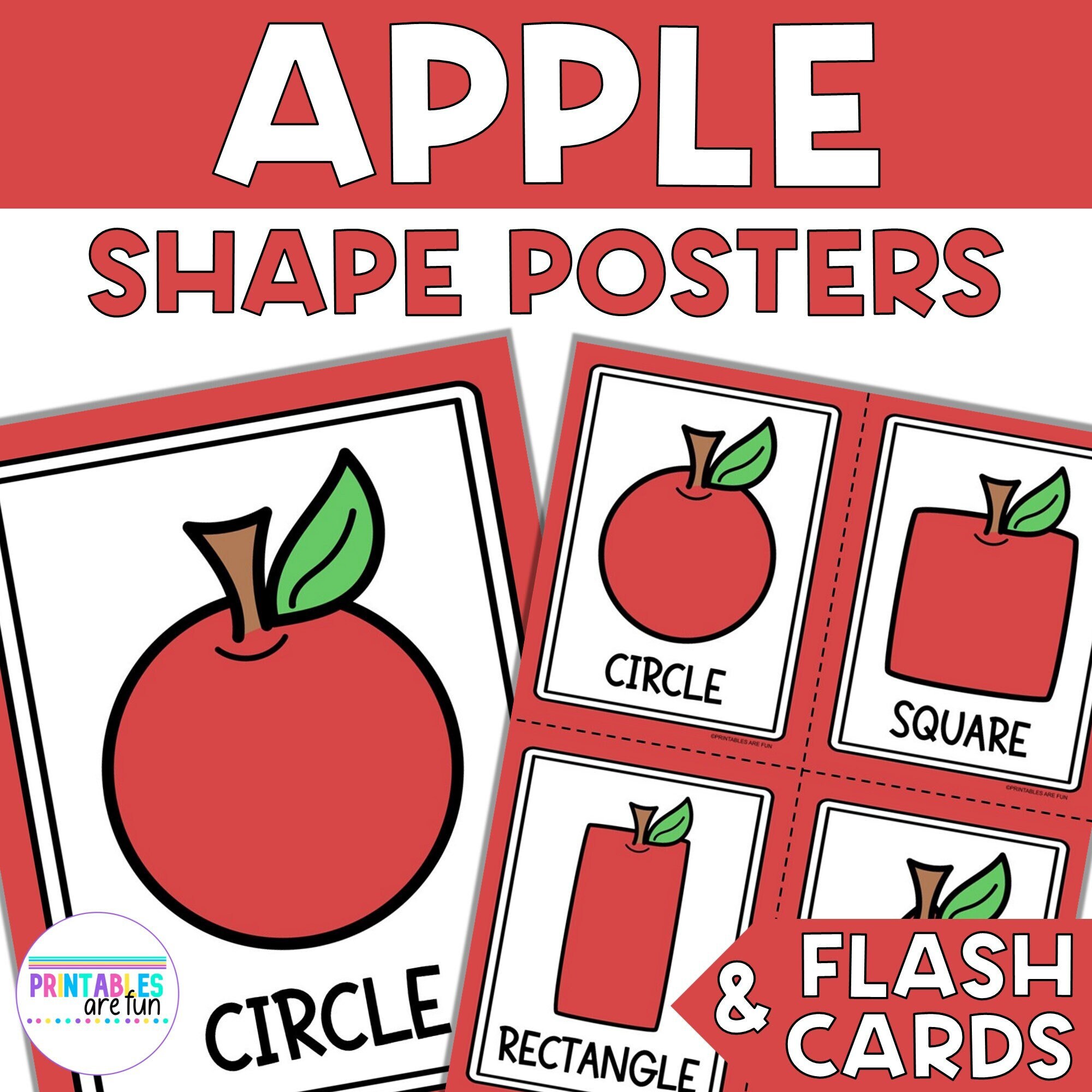 Fall Apple 2D Shape Posters and Flash Cards | Printable Math Activity ...