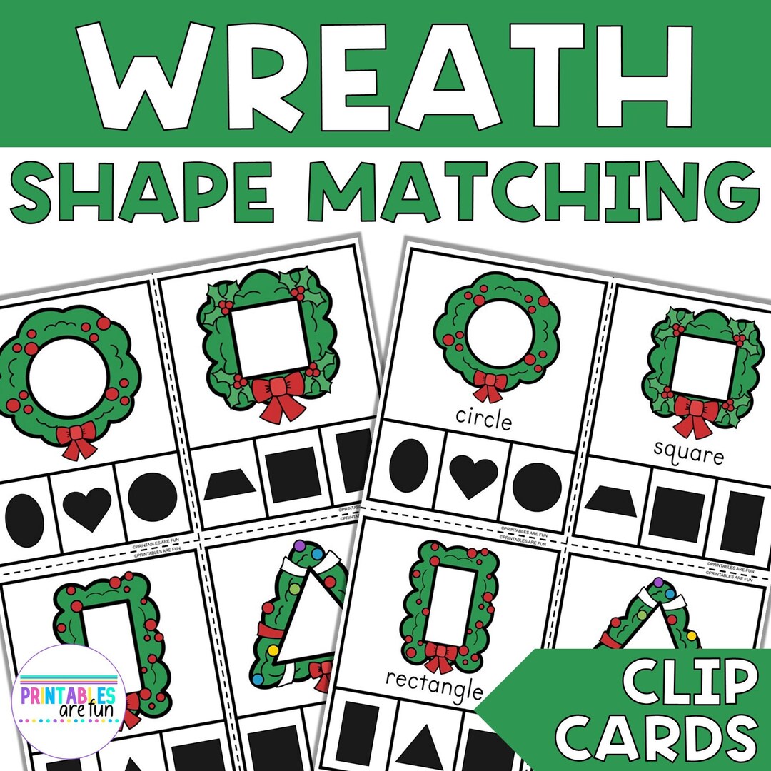 Christmas Wreath 2D Shape Matching Clip Cards | Printable Math Activity ...