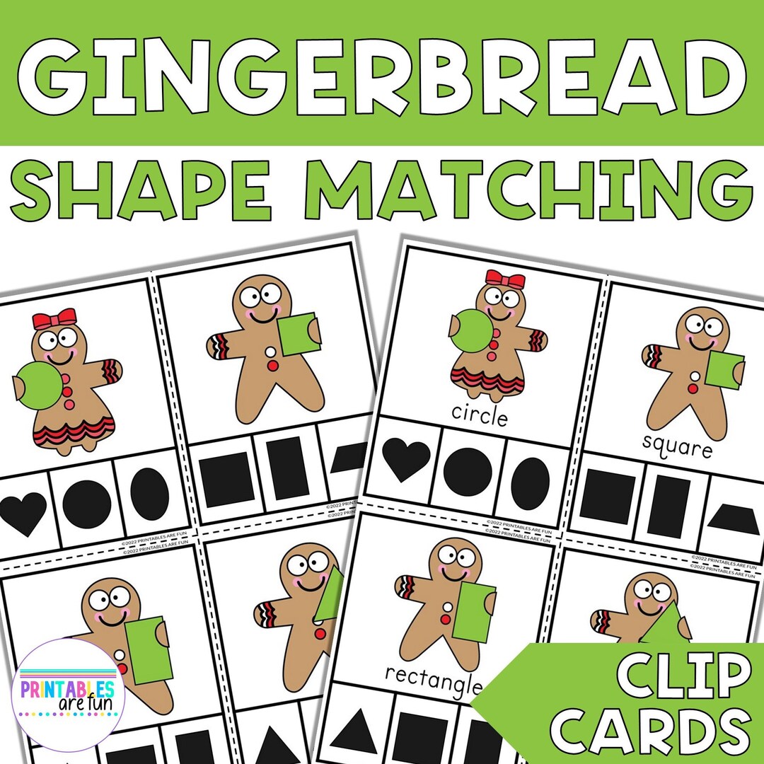 Gingerbread Holiday 2D Shape Matching Clip Cards | Printable Math ...