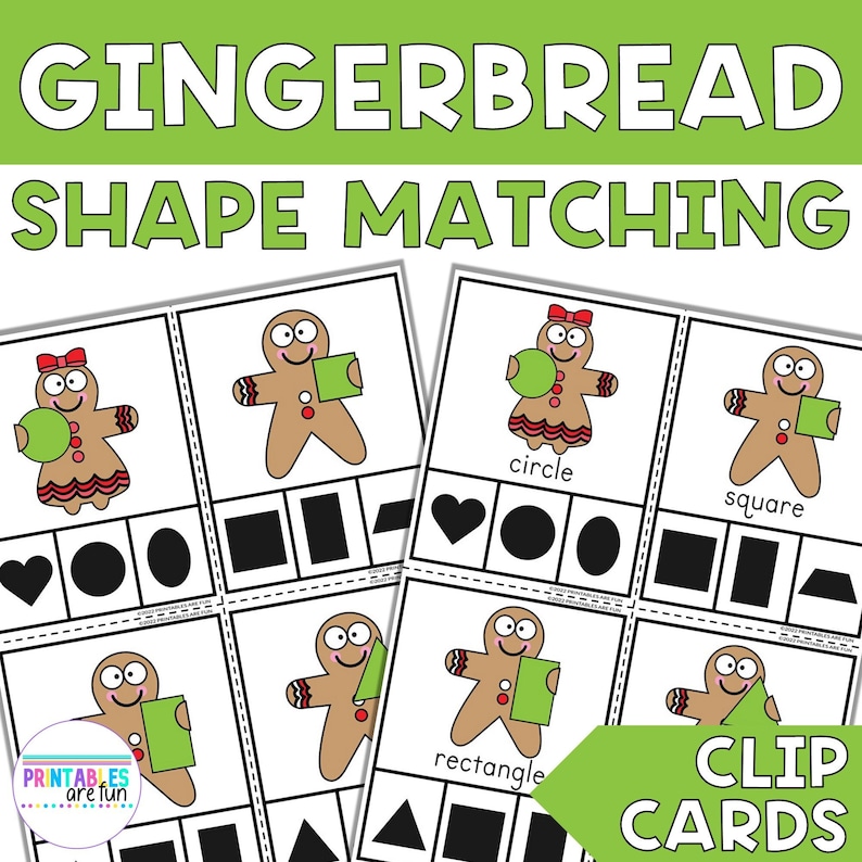 Gingerbread Holiday 2D Shape Matching Clip Cards | Printable Math ...