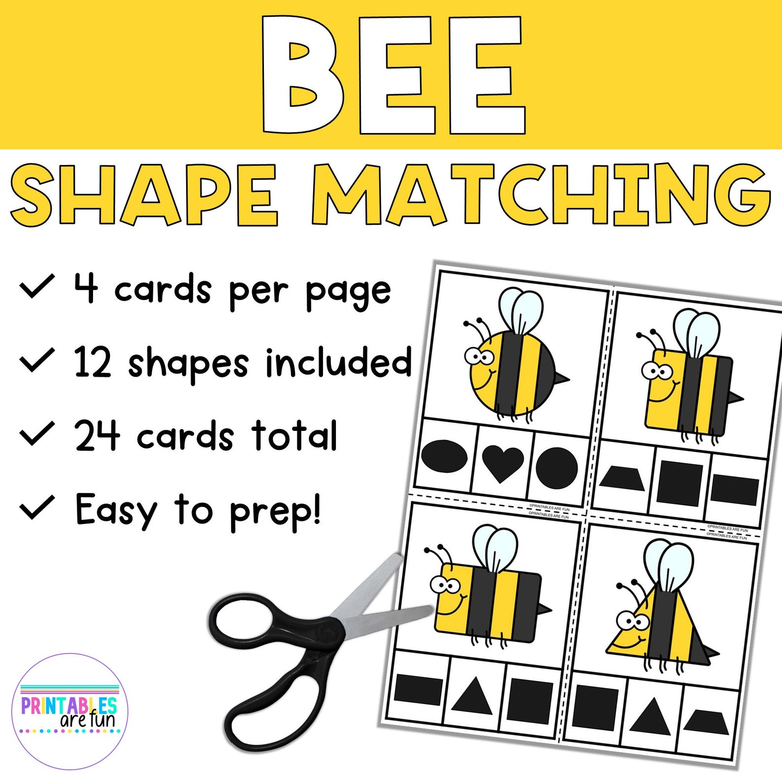 Bee 2D Shape Matching Clip Cards | Printable Math Activity for ...