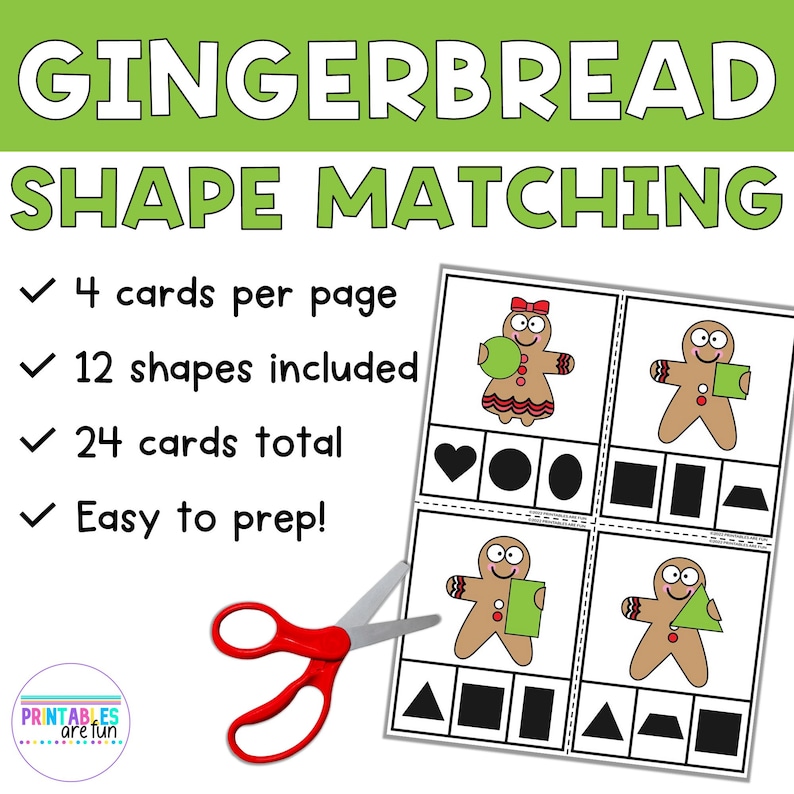 Gingerbread Holiday 2D Shape Matching Clip Cards | Printable Math ...