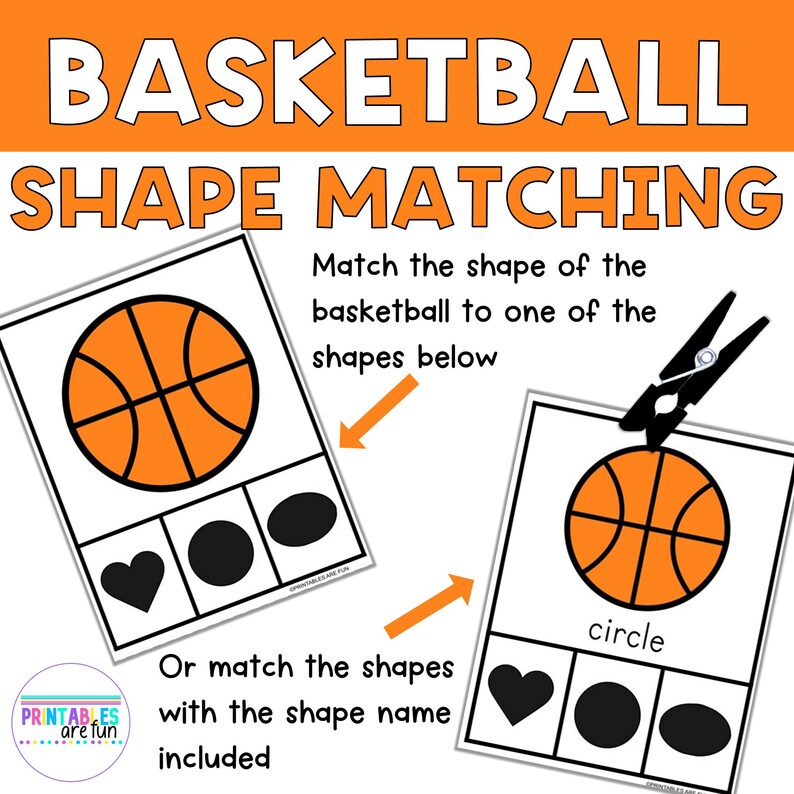 Basketball 2D Shape Matching Clip Cards | Math Task Cards | Printable ...