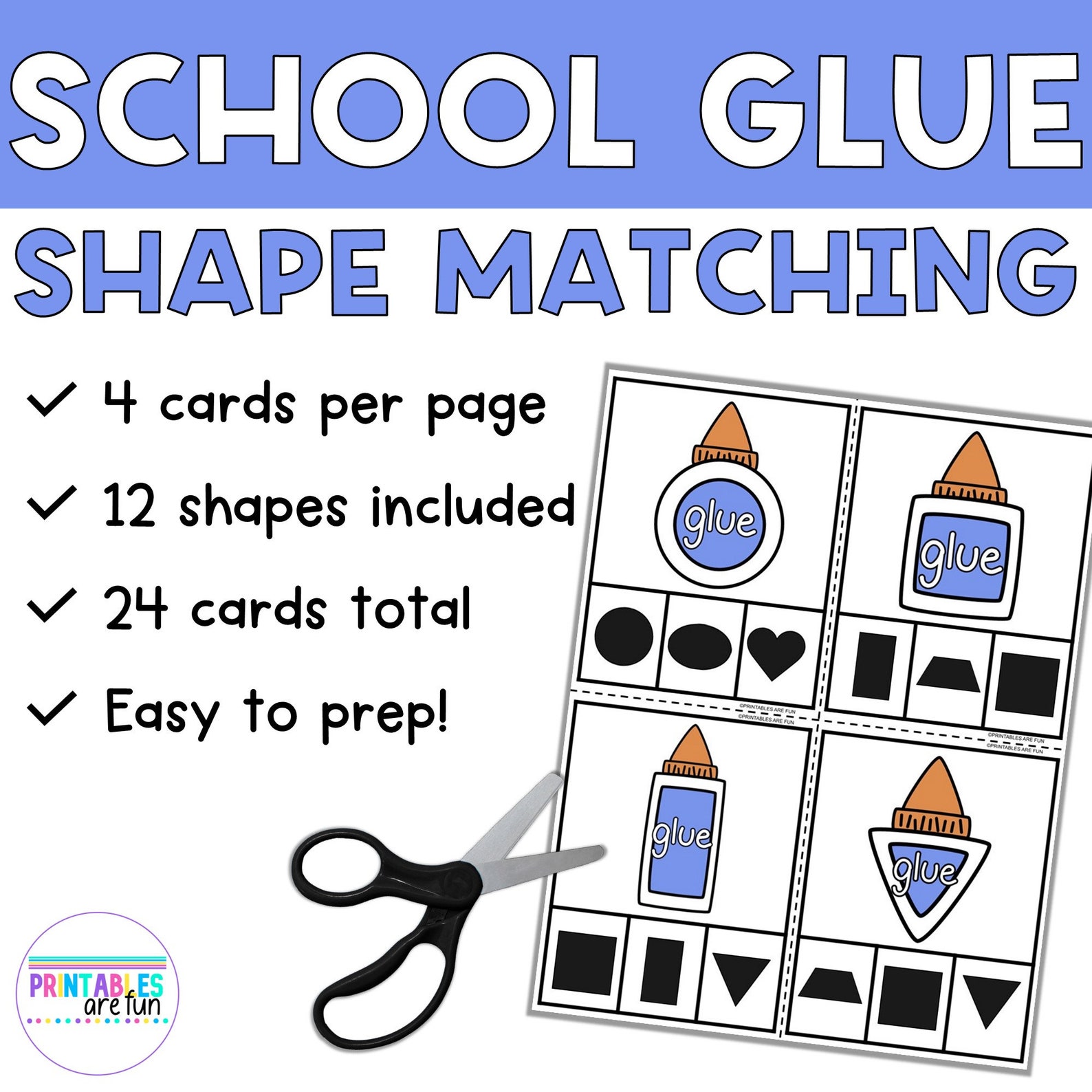 School Glue 2D Shape Matching Clip Cards | Printable Math Activity for ...