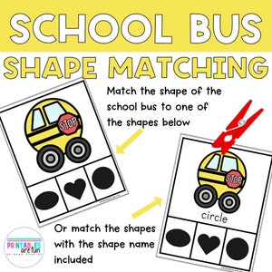School Bus 2D Shape Matching Clip Cards | Printable Math Activity for ...
