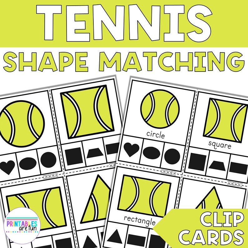 Tennis 2D Shape Matching Clip Cards | Printable Math Activity for ...