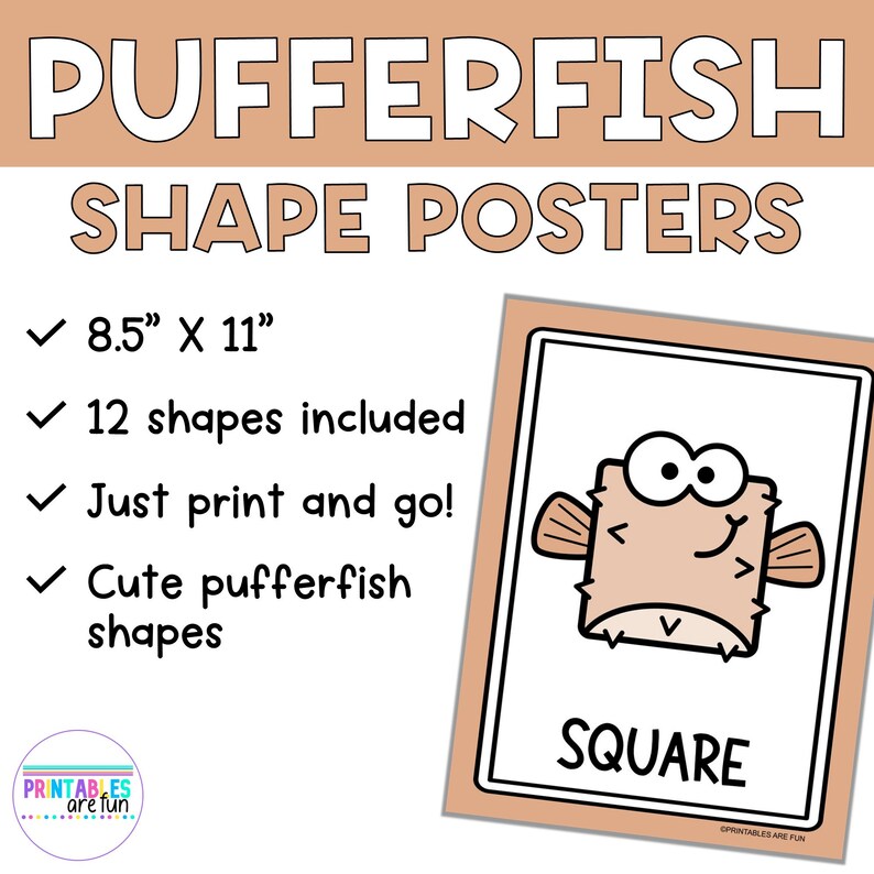 Pufferfish 2D Shape Posters and Flash Cards Printable Math Activity for ...