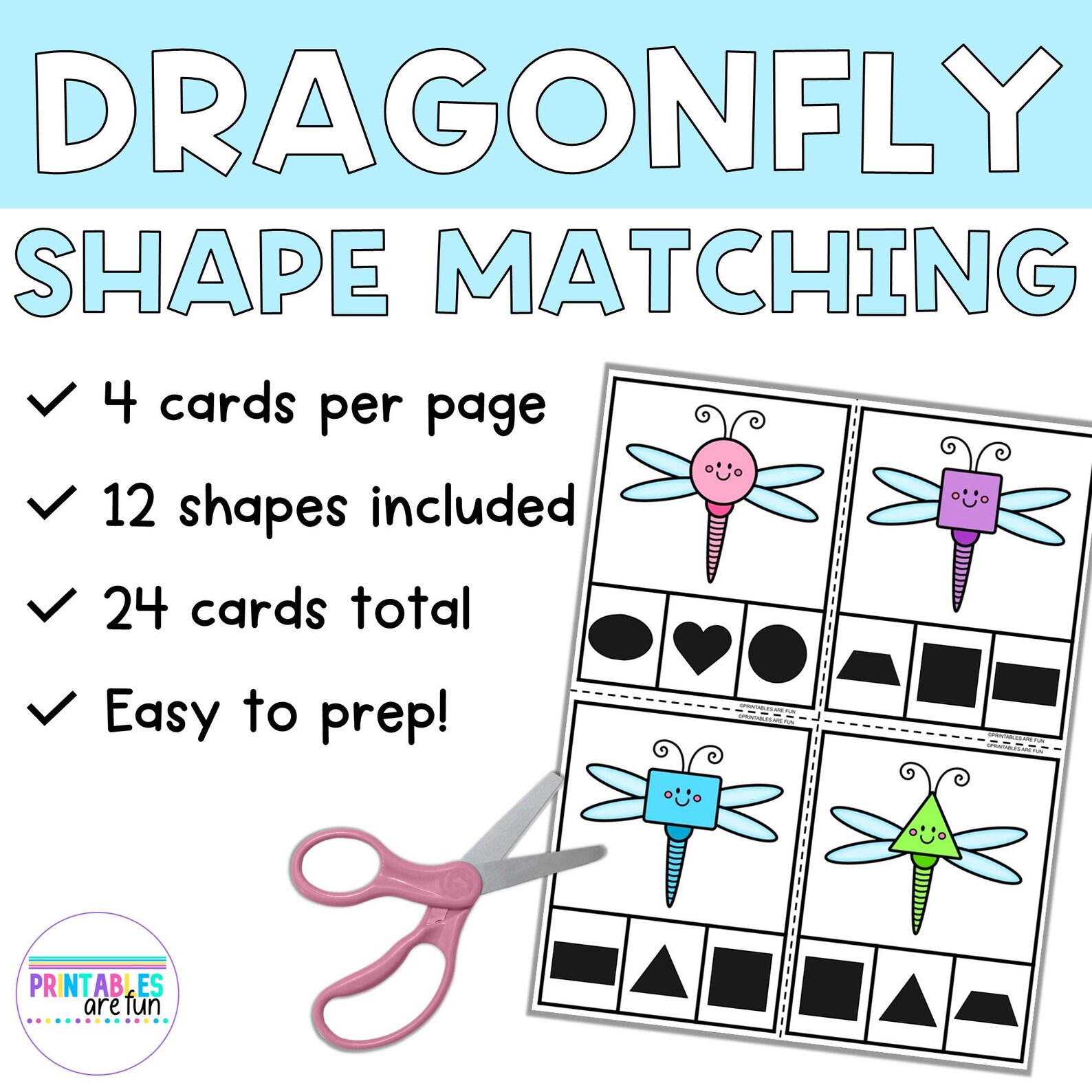 Dragonfly 2D Shape Matching Clip Cards | Printable Math Activity for ...